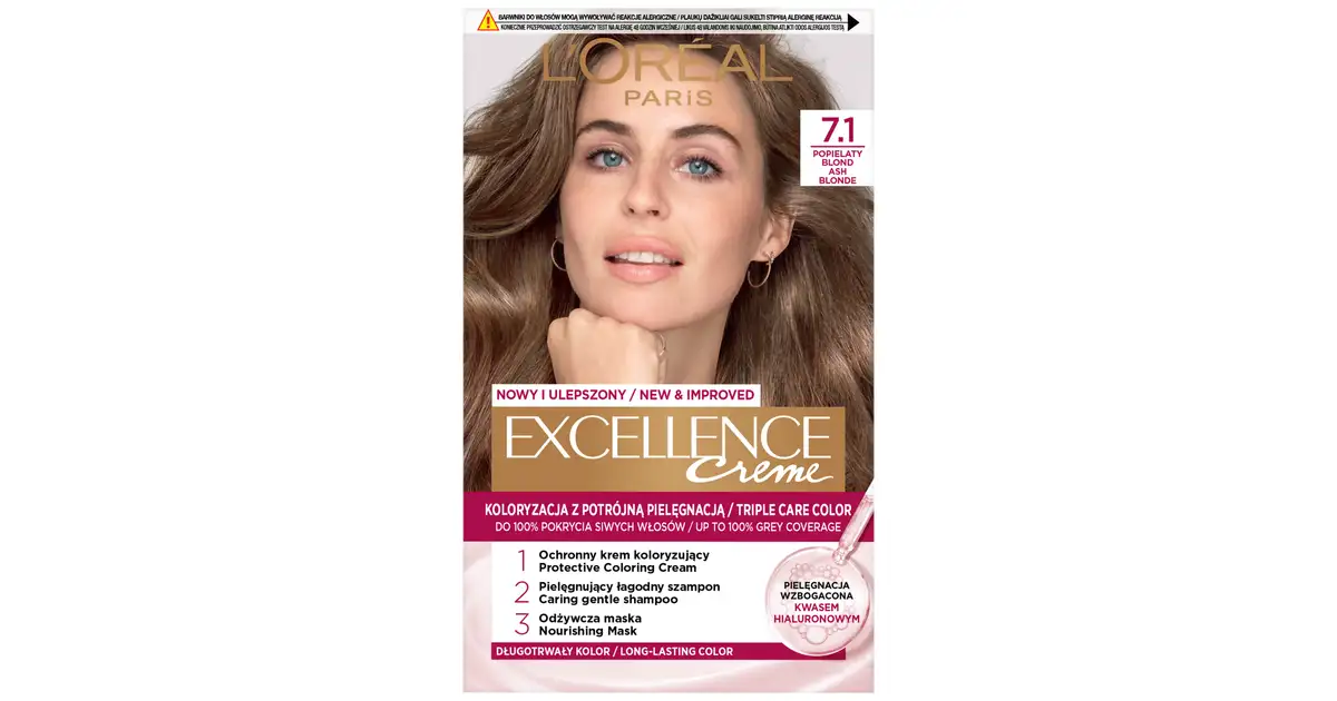 Loreal Excellence Creme Farba do włosów - 7.1 Popielaty Blond 192ml ...