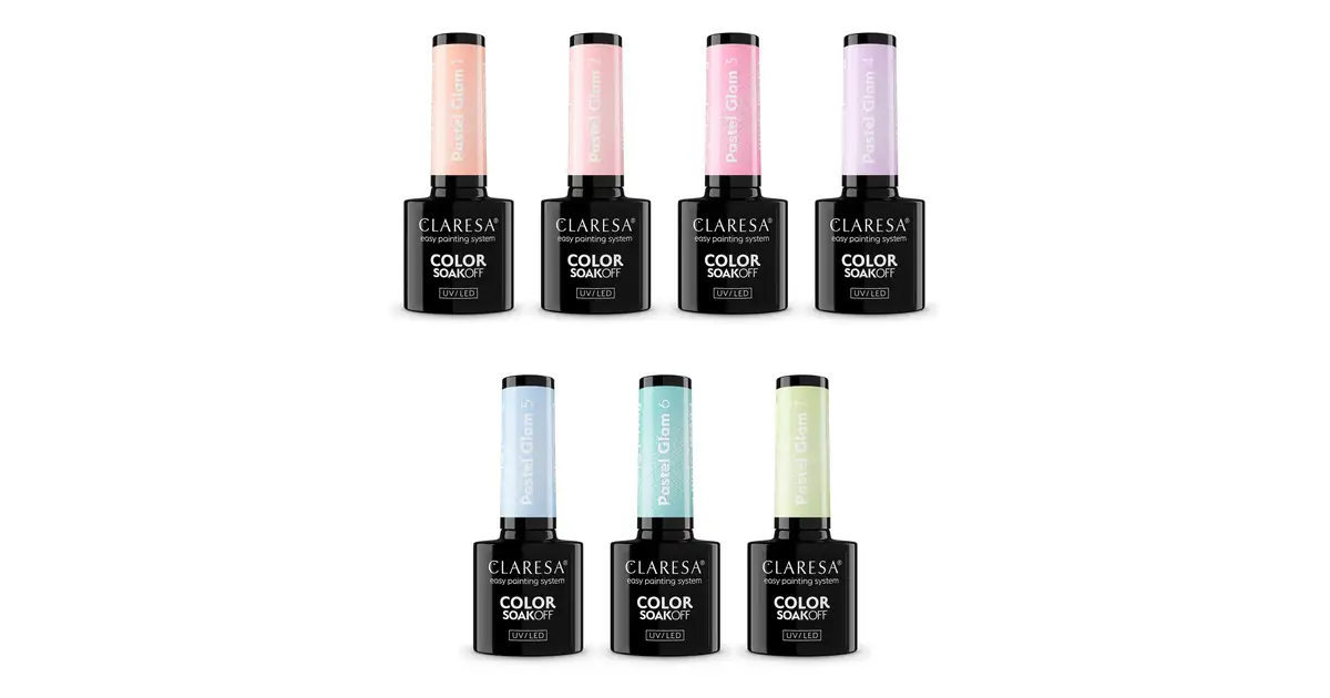 Claresa Lakier hybrydowy Pastel Glam Zestaw 1 + 2 + 3 + 4 + 5 + 6 + 7 SoakOff UV/LED 7x5g ...