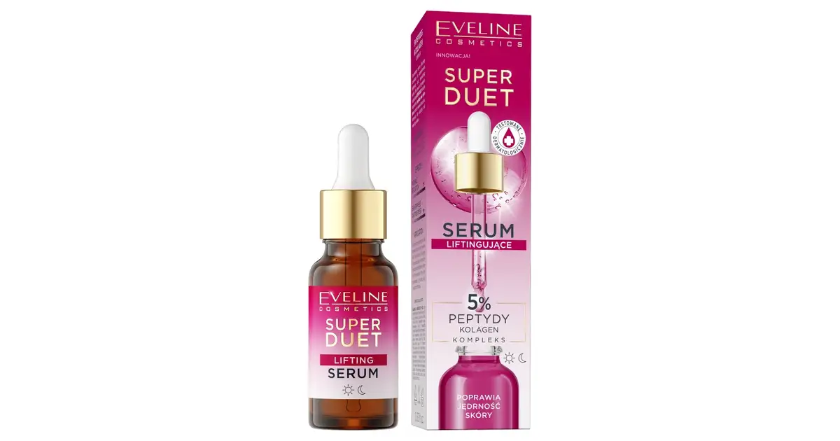 Eveline Super Duet Serum liftingujące 5% Peptydy,Kolagen Dzień/Noc 18ml - DARMARSKLEP.pl